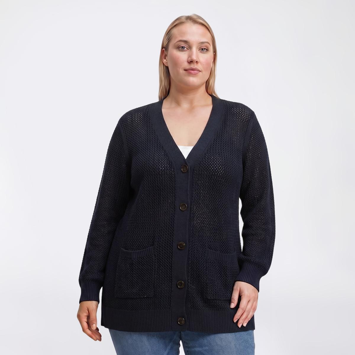 Click here for Plus Size Architect(R) Long Sleeve V Neck Crochet... prices